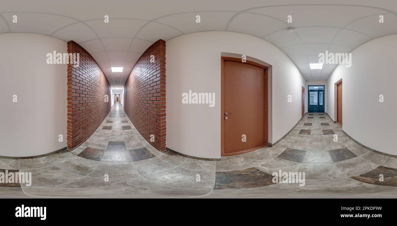full seamless spherical hdri 360 panorama in interior of long empty ...