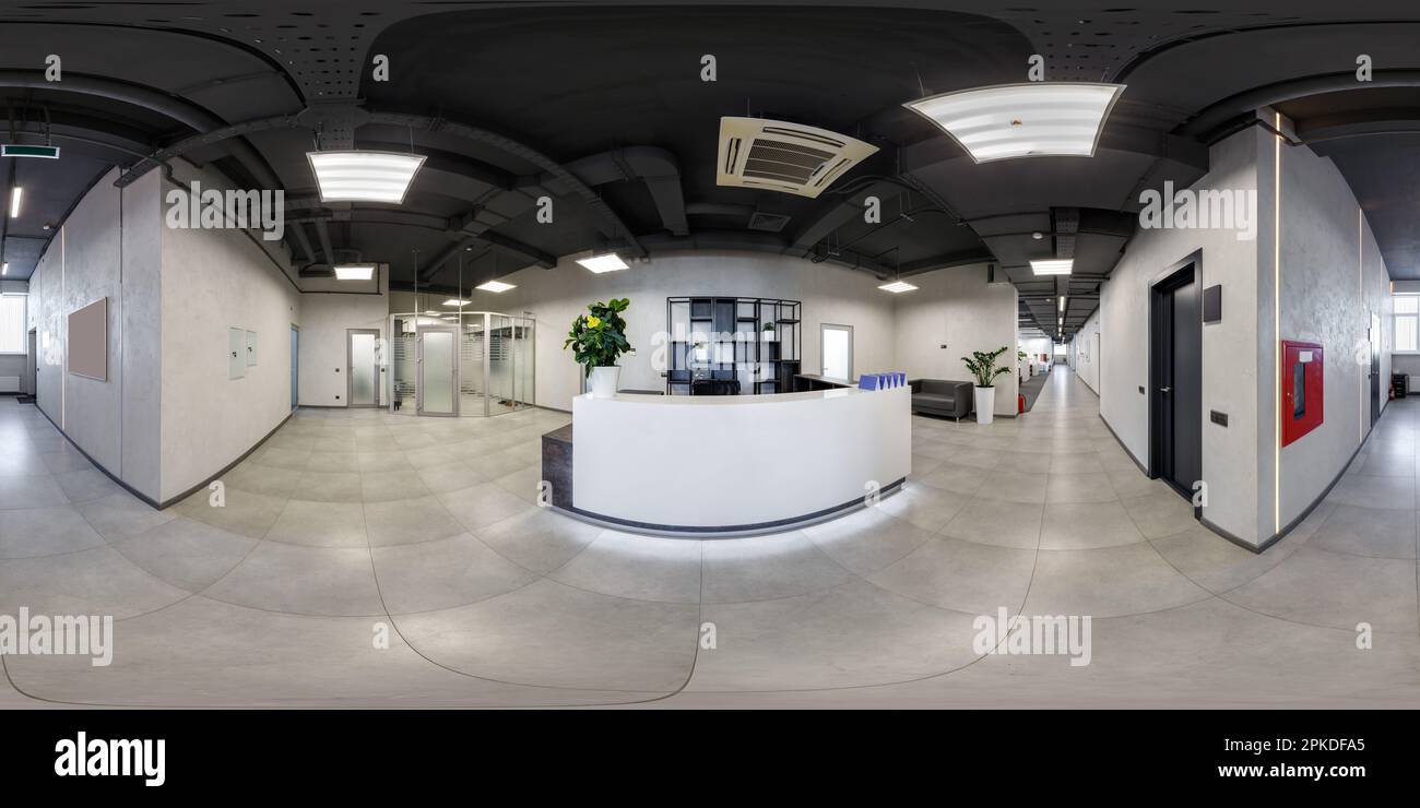 full seamless spherical hdri 360 panorama in corridor near reception of ...
