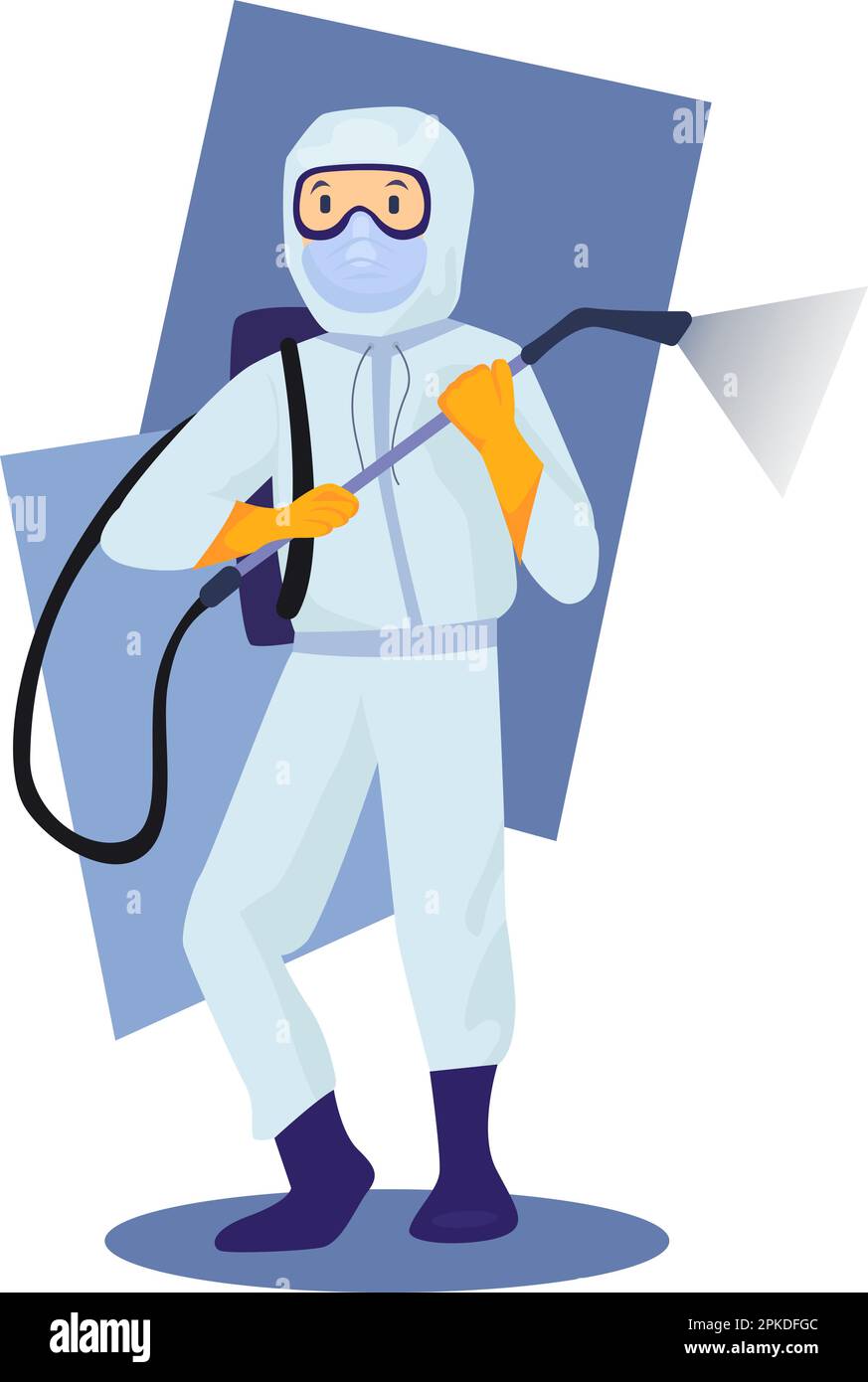 Disinfecting worker illustration in color cartoon style. Editable ...