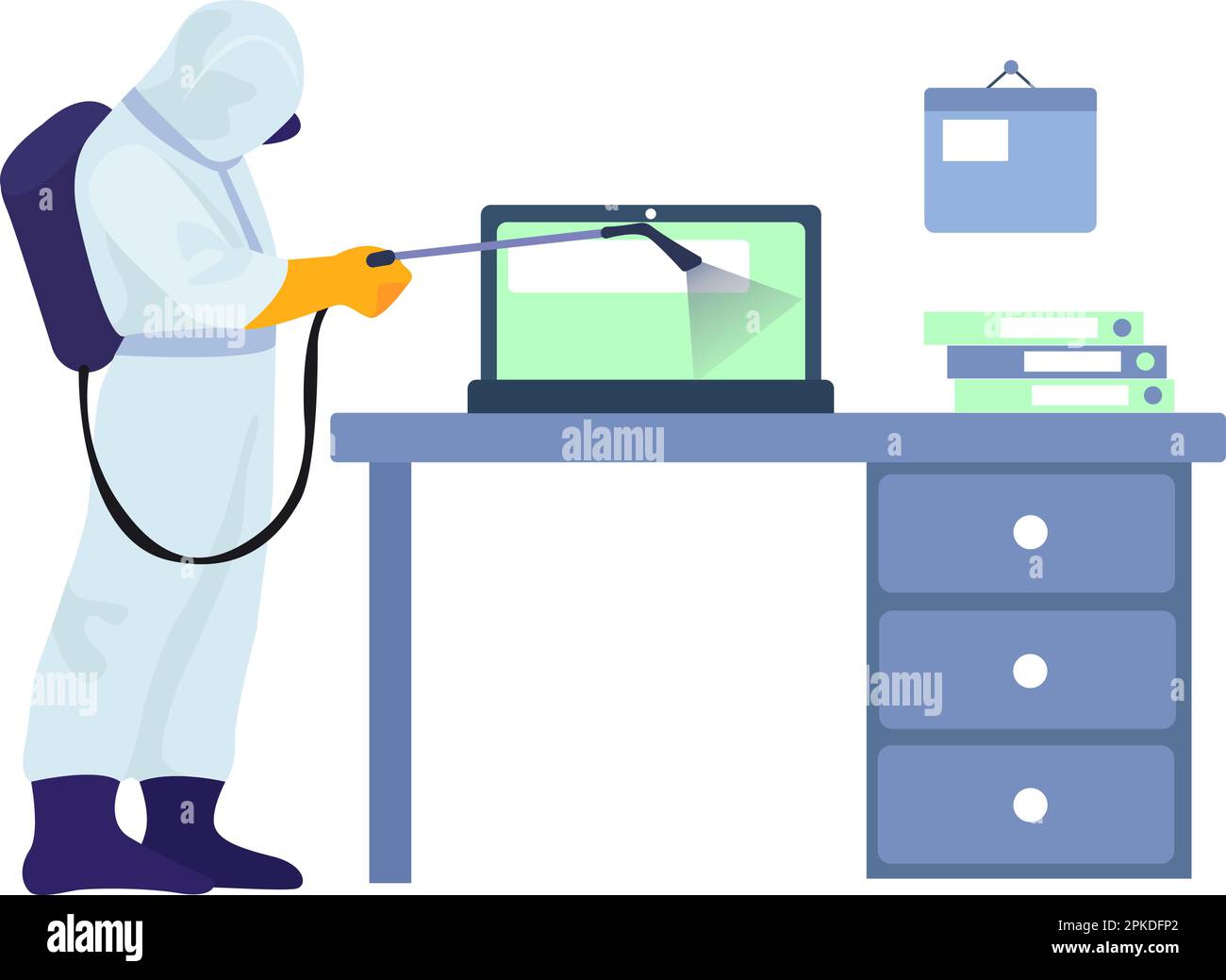 Office disinfection illustration in color cartoon style. Editable ...