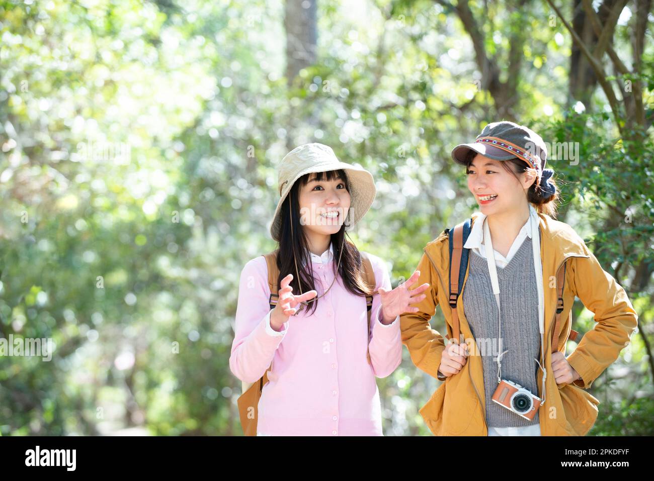 Two women hiking in the forest Stock Photo - Alamy