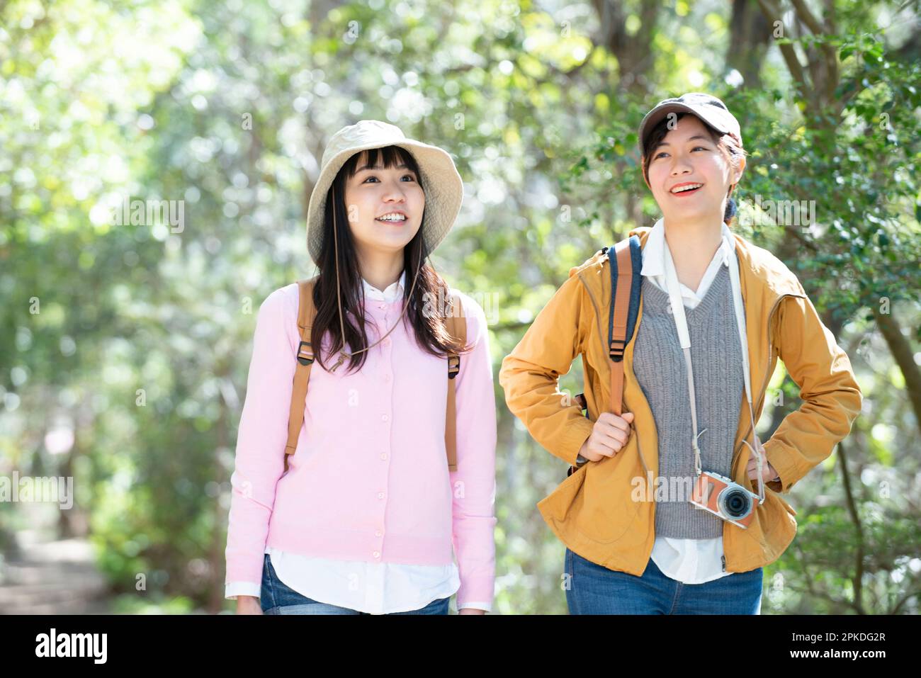 Two women hiking in the forest Stock Photo - Alamy