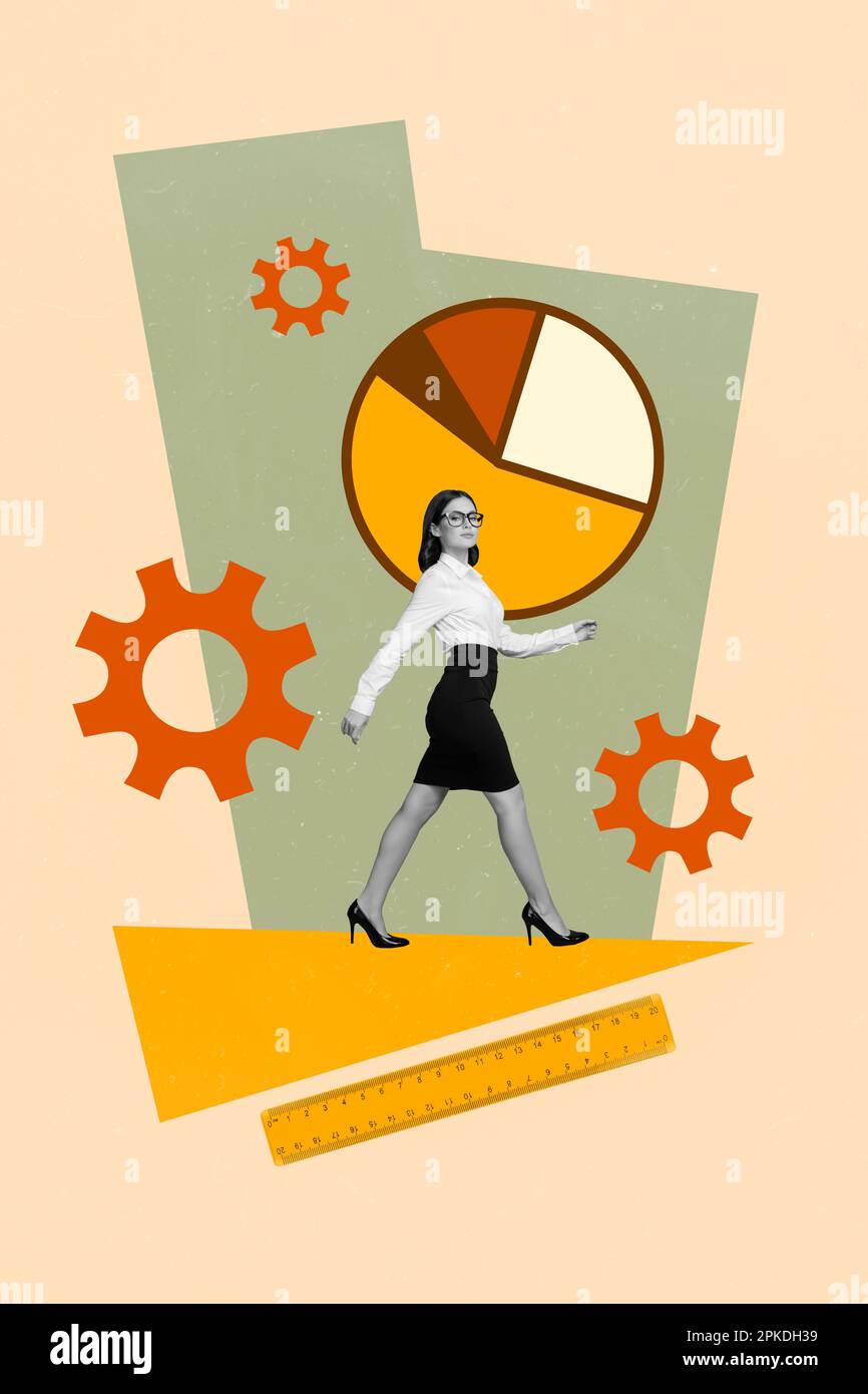 Vertical conceptual collage of business lady walk office confident ...