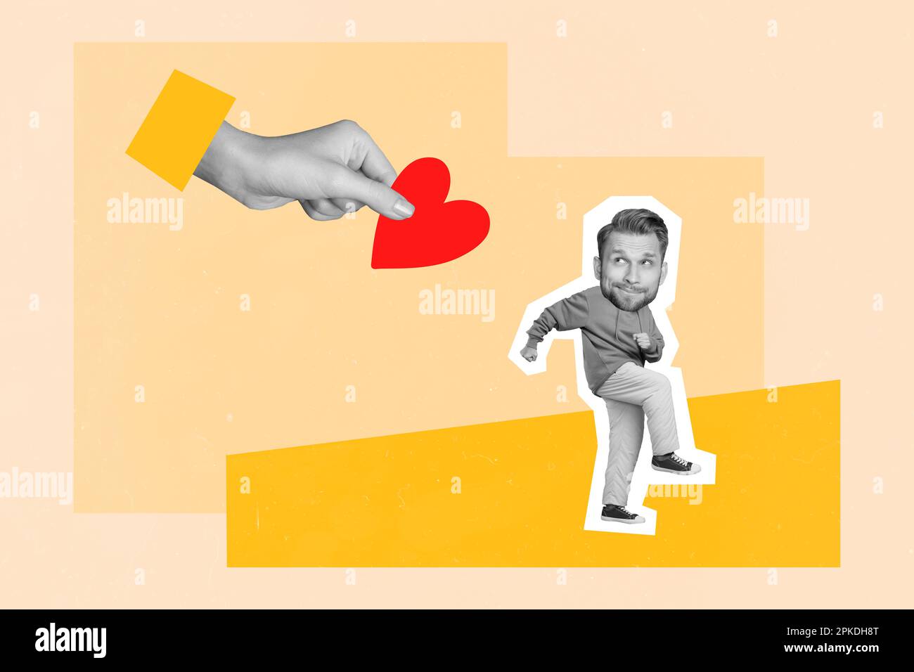 Creative artwork collage of boyfriend guy reject girlfriend heart shape ...