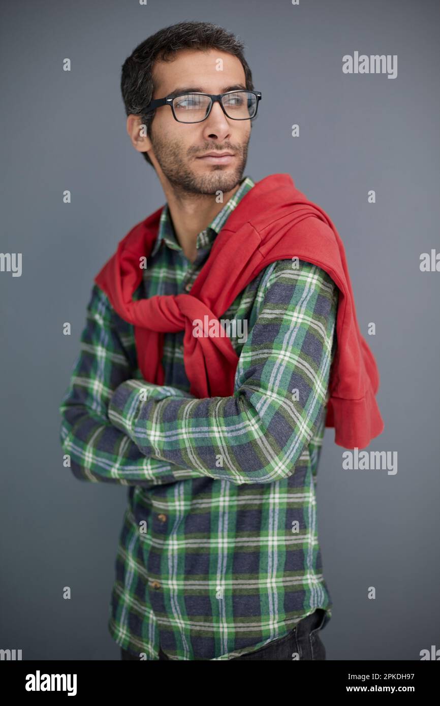 Portrait of gentlemen, manly, calm, intelligent man with serious ...