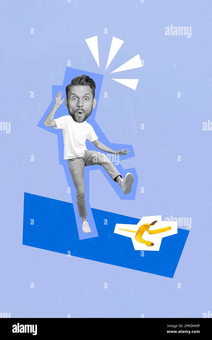 Template magazine image collage of funky careless man walking slip ...