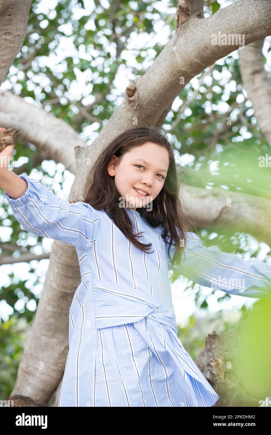 Half girl climbing a tree Stock Photo - Alamy
