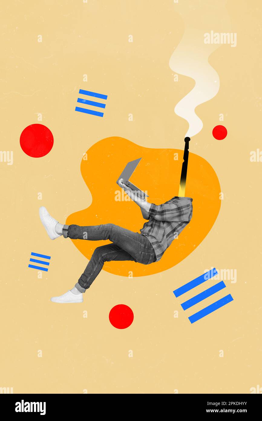 Creative artwork collage sketch photo of headless absurd worker use new ...