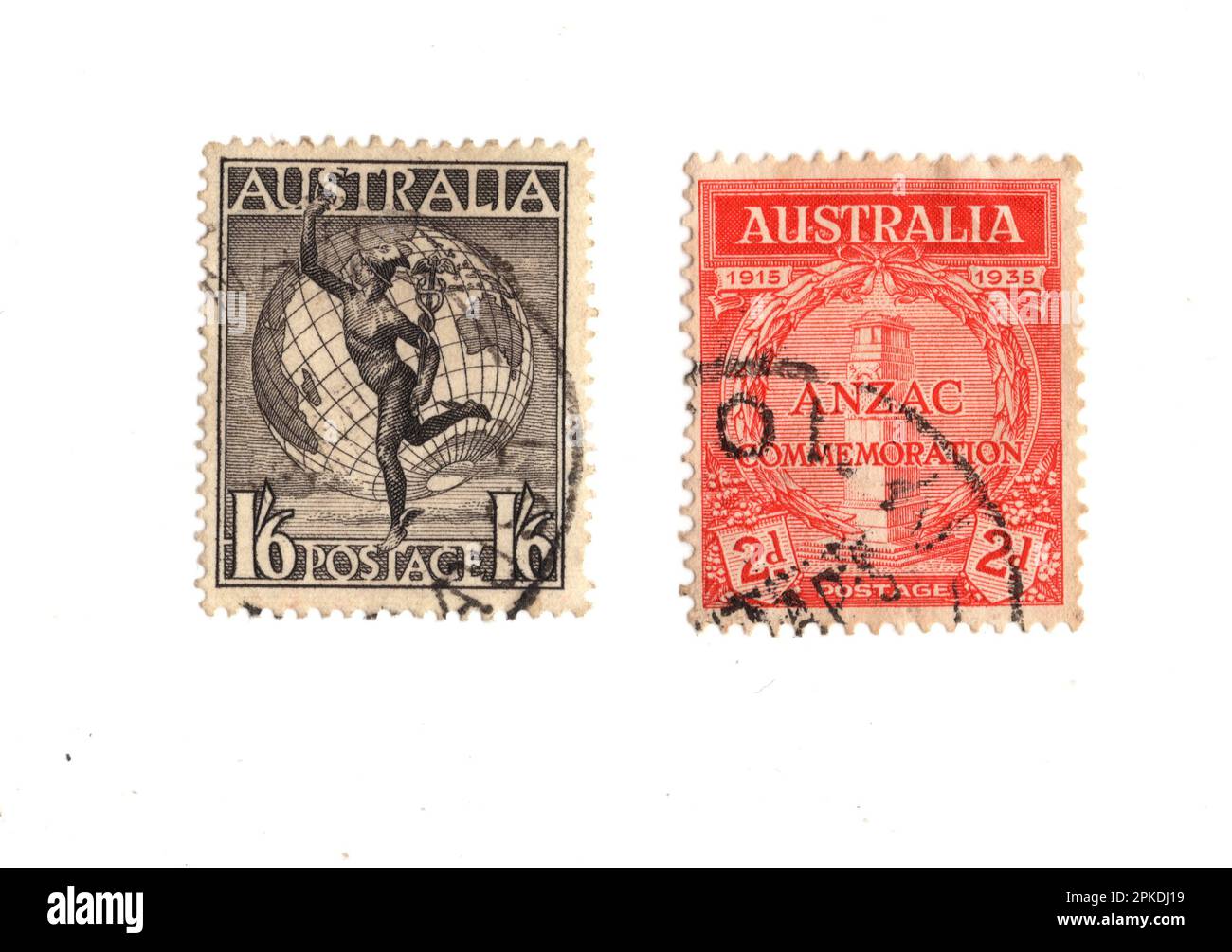 Vintage postage stamps from Australia isolated on a white background ...