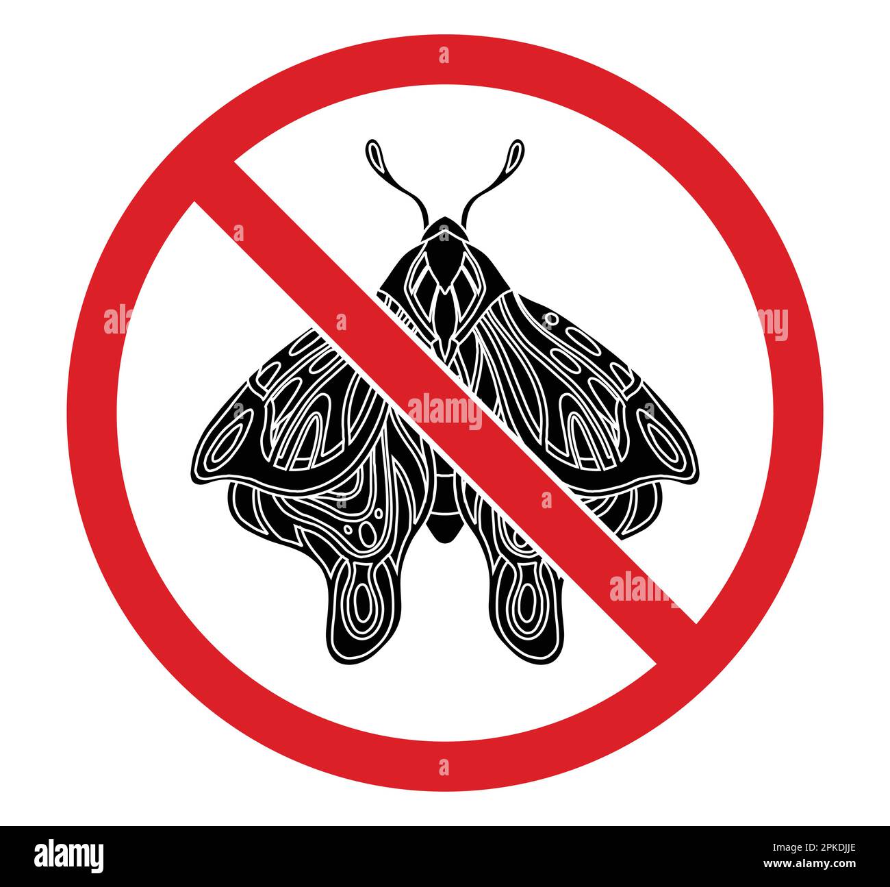 Vector prohibited badge with black silhouette of moth. Danger to be ...