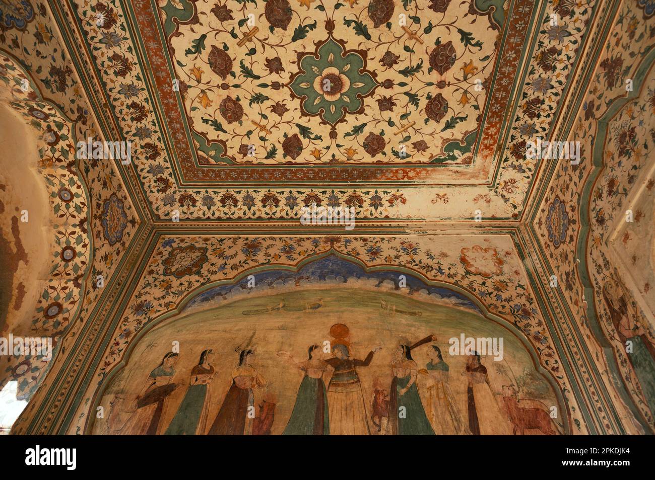 Colourful painting on the inner wall of Shri Sitaramji Mandir, situated ...