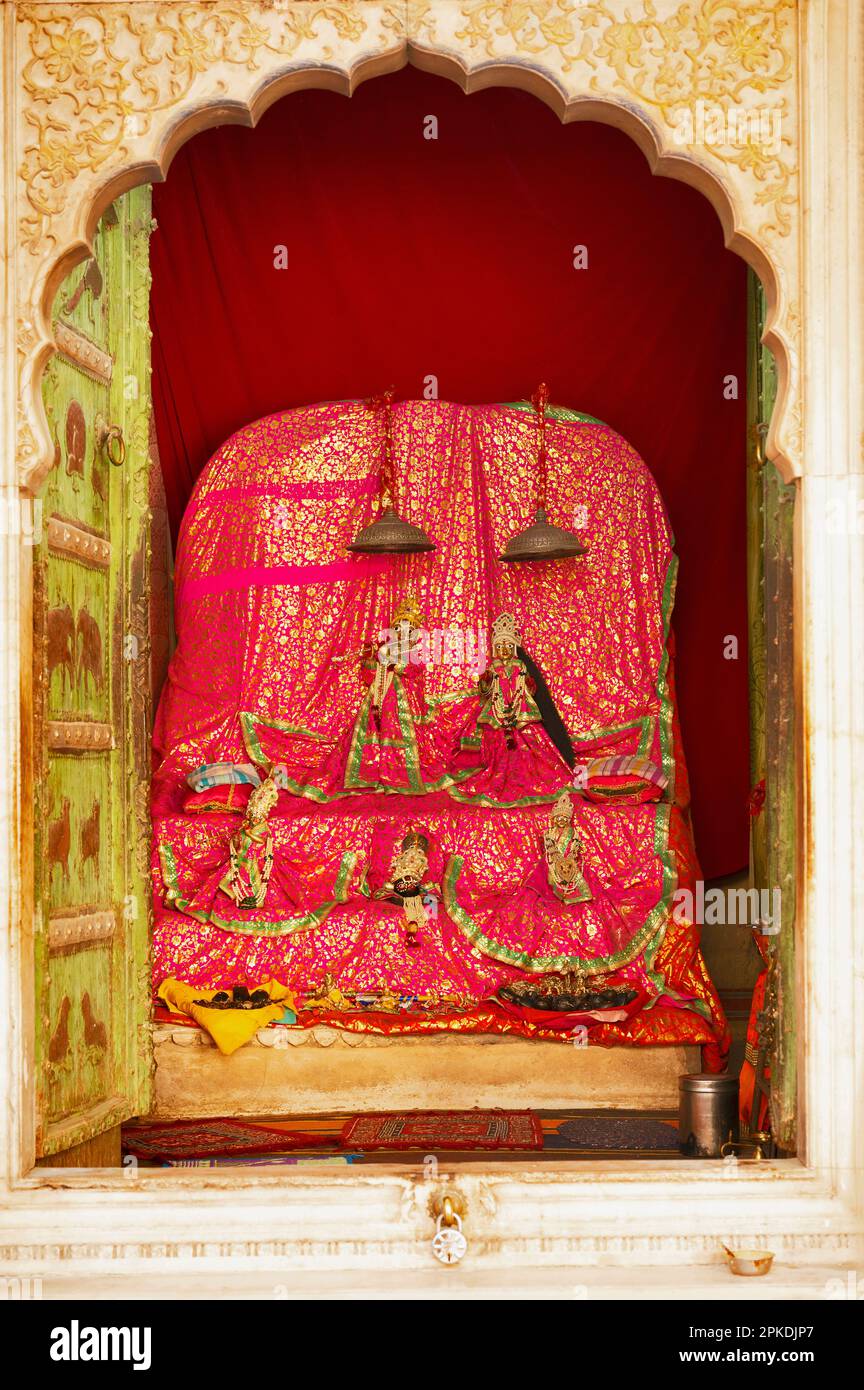 Idols of Lord Krishna with Radha in Shri Gyan Gopalji Mandir, situated ...