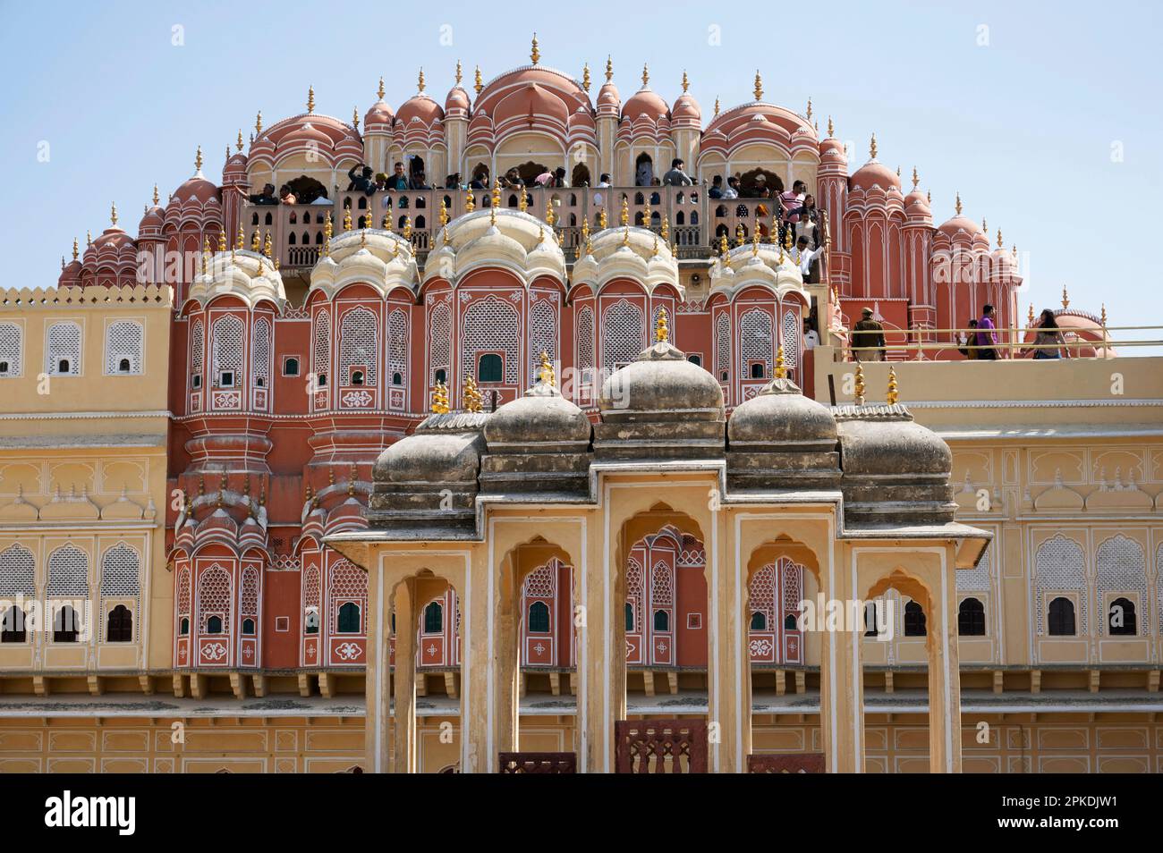 Interiors of the Hawa Mahal or Wind Palace, built from red and pink ...