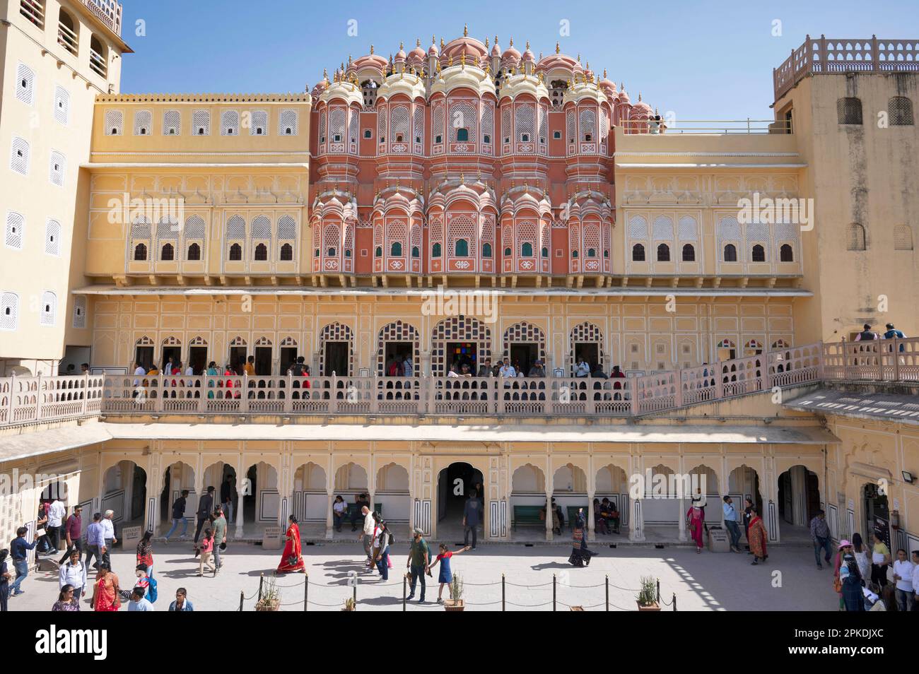 Interiors of the Hawa Mahal or Wind Palace, built from red and pink ...