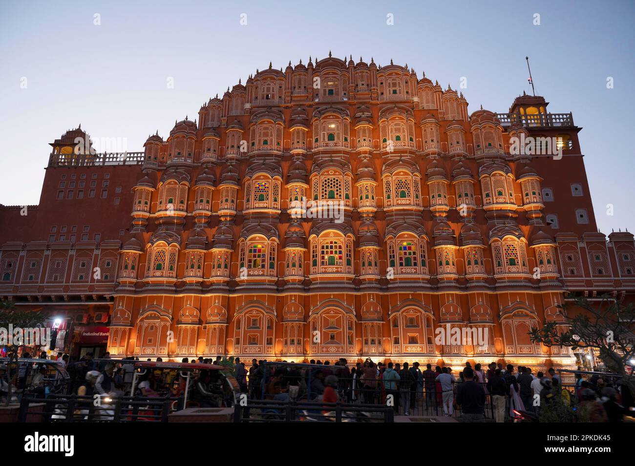 Exteriors of the Hawa Mahal or Wind Palace, built from red and pink ...