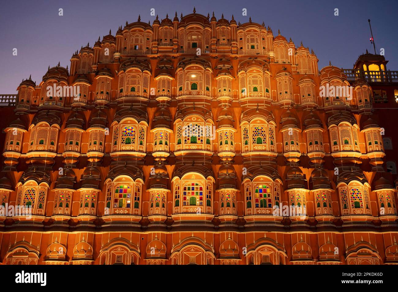 Exteriors of the Hawa Mahal or Wind Palace, built from red and pink ...
