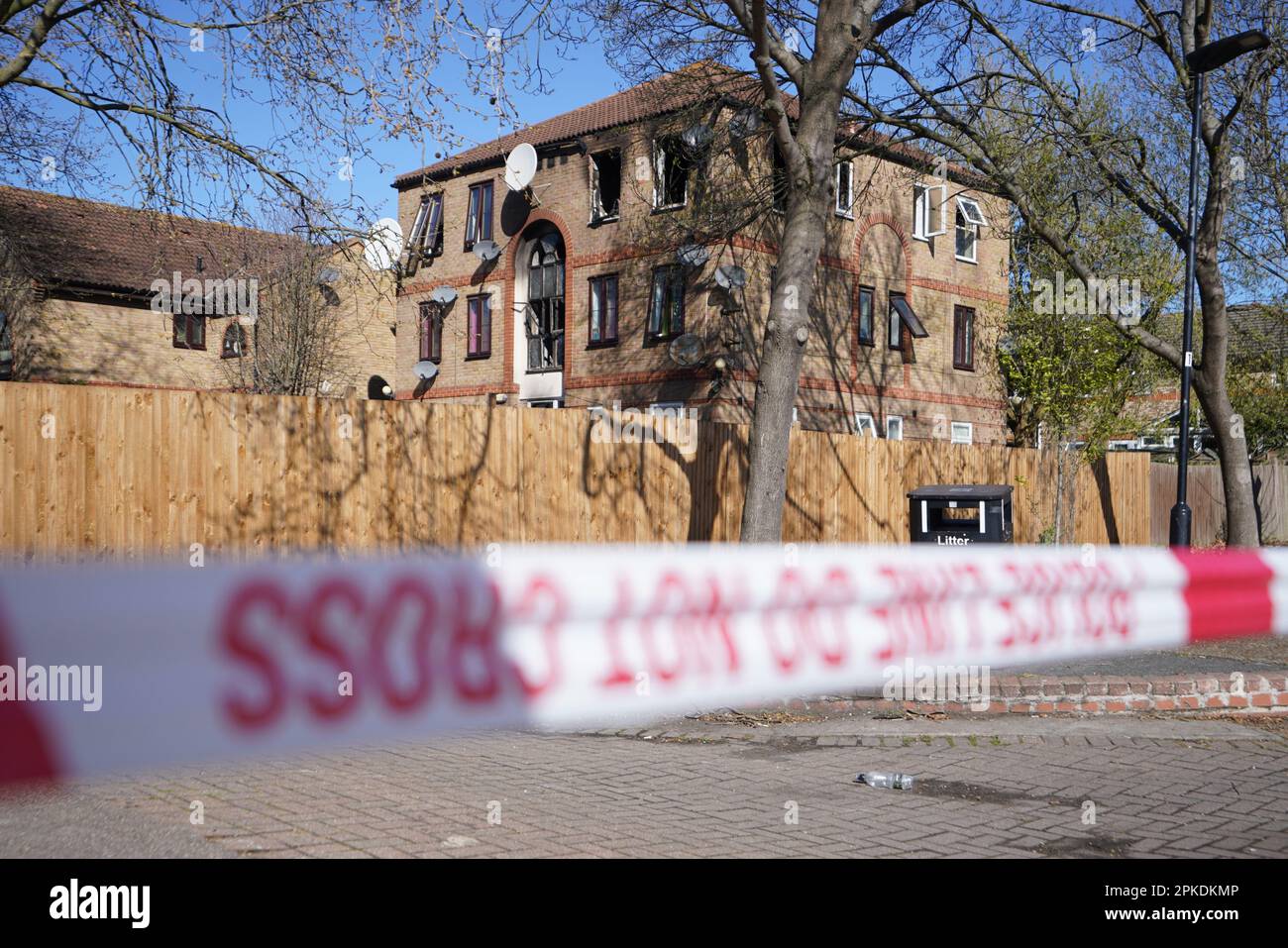 The scene on Tollgate Road in Beckton, Newham after a fire at a block ...
