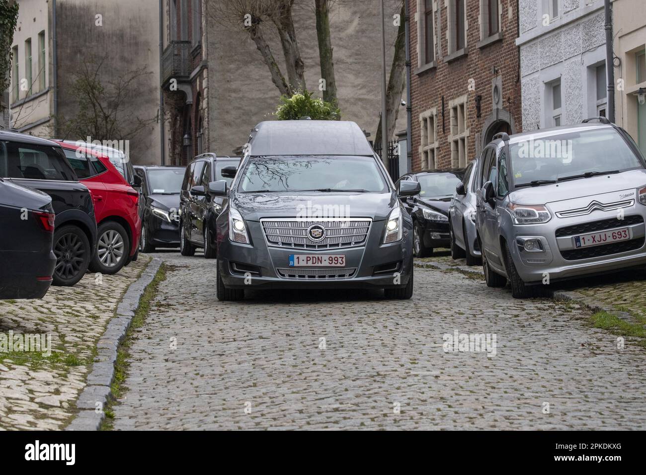 Lasne, Belgium. 07th Apr, 2023. The hearse pictured during the funeral ...
