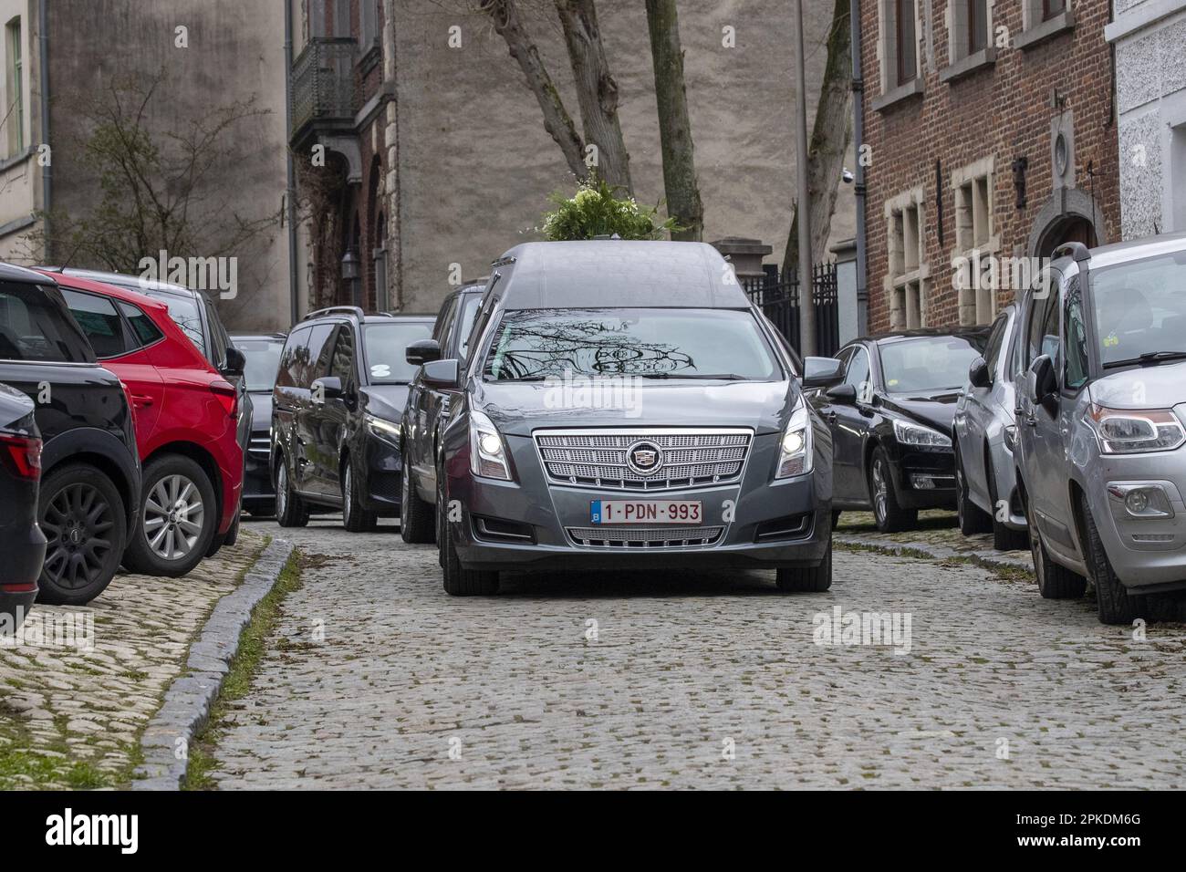 Lasne, Belgium. 07th Apr, 2023. The hearse pictured during the funeral ...
