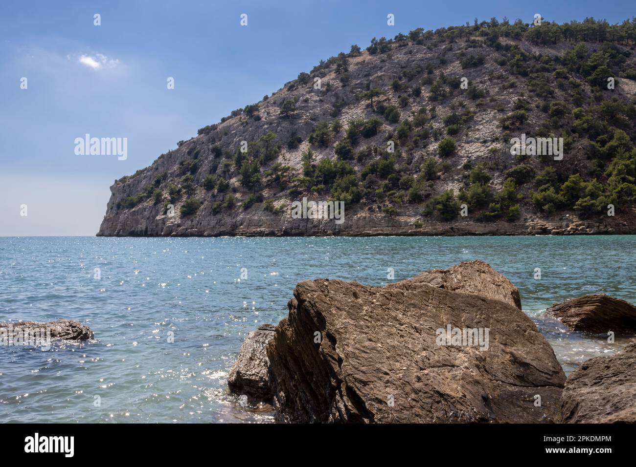 Sandy beach and calm turquoise water of Thracian sea (Mediterranean ...