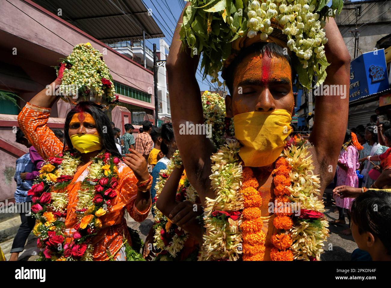 Bandel, India. 06th Apr, 2023. Devotees seen in a queue during the Vel ...