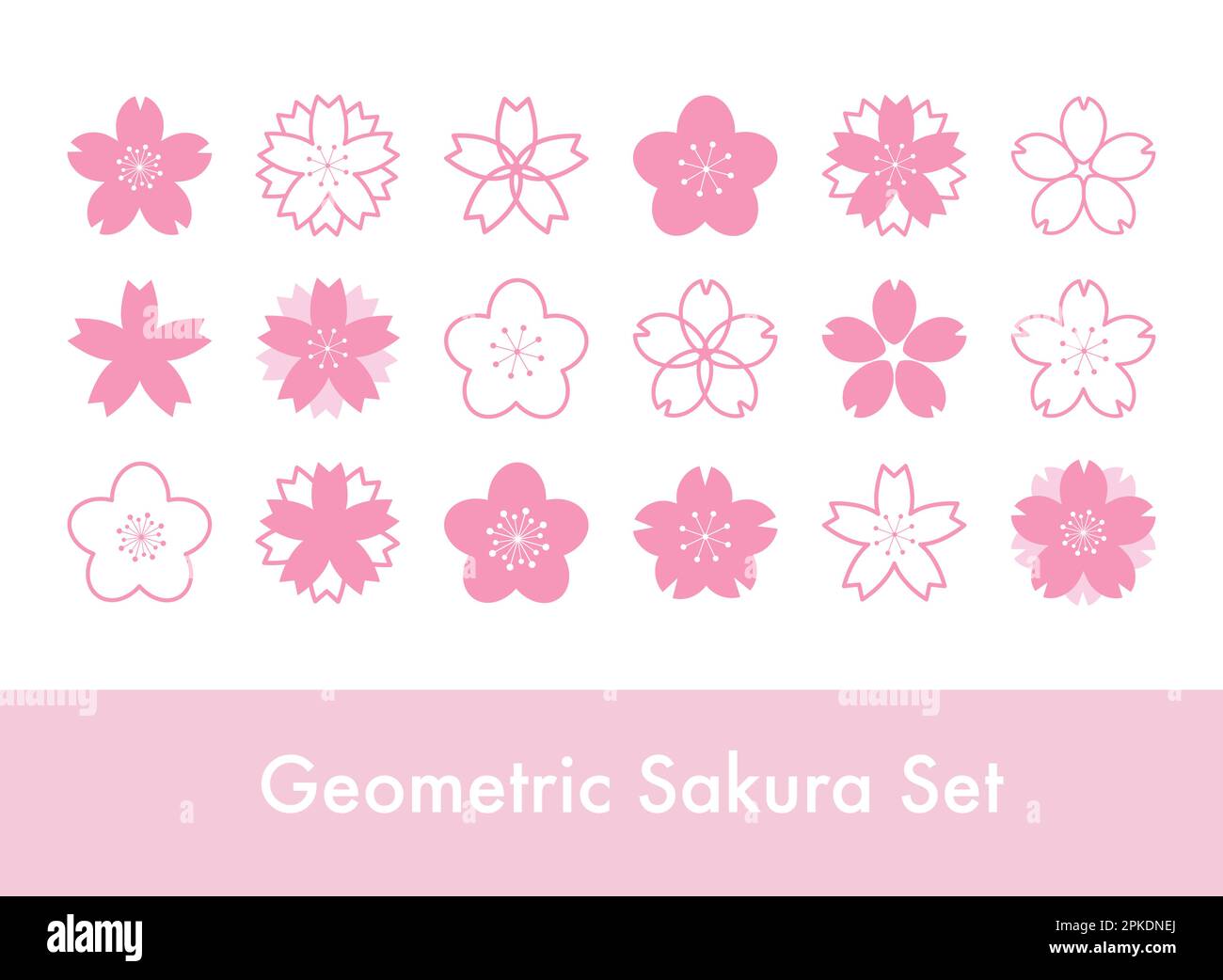 Set of geometrical sakura flower stamp symbols, cherry blossom icons ...