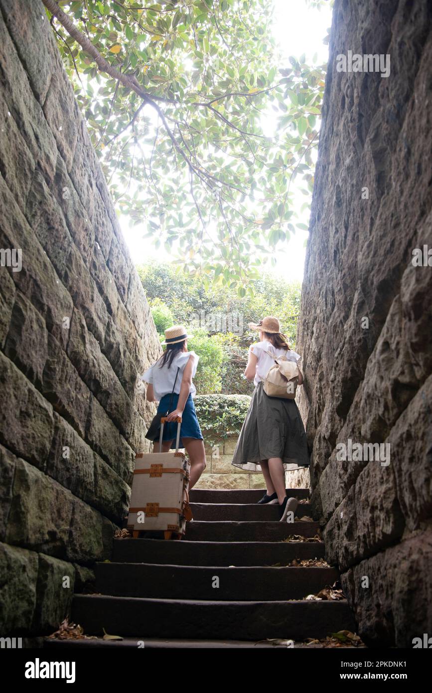 Two women going up the stairs Stock Photo - Alamy