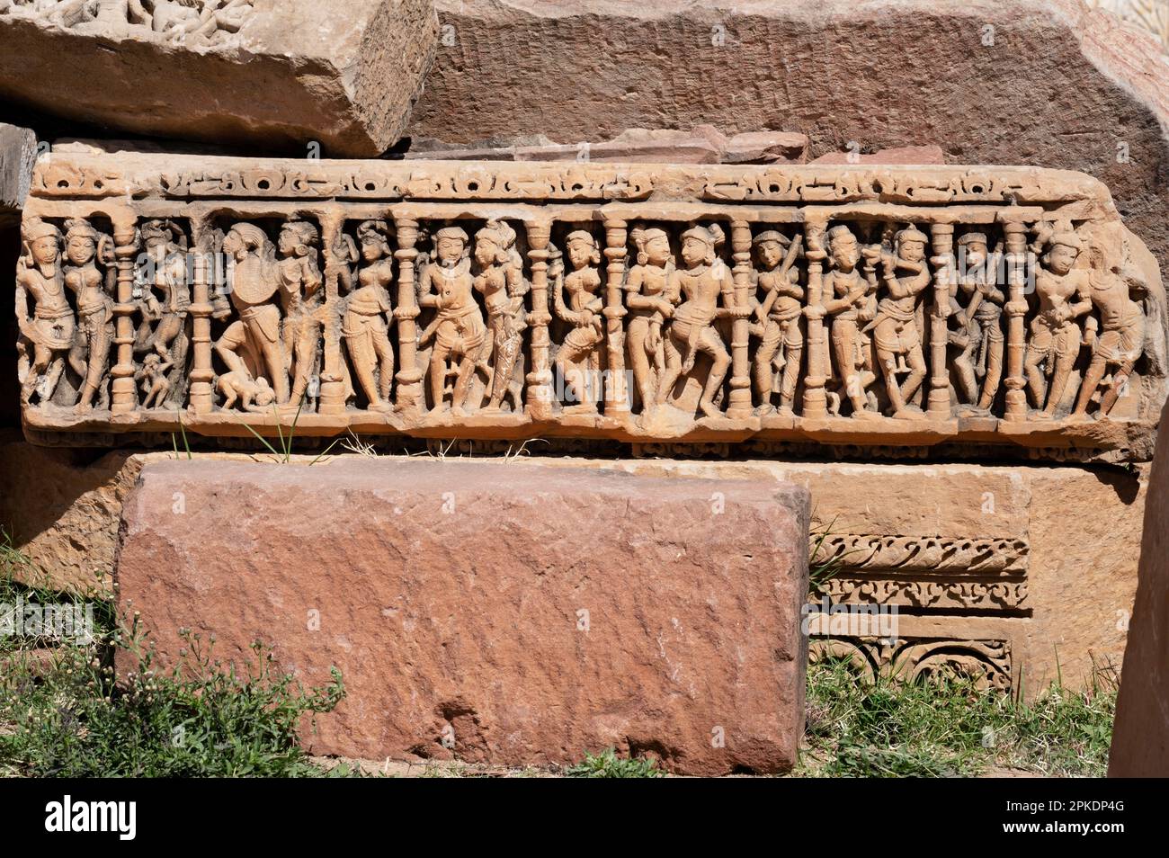 Carved idols on the pillar of Harshnath Temple, an ancient Hindu temple ...