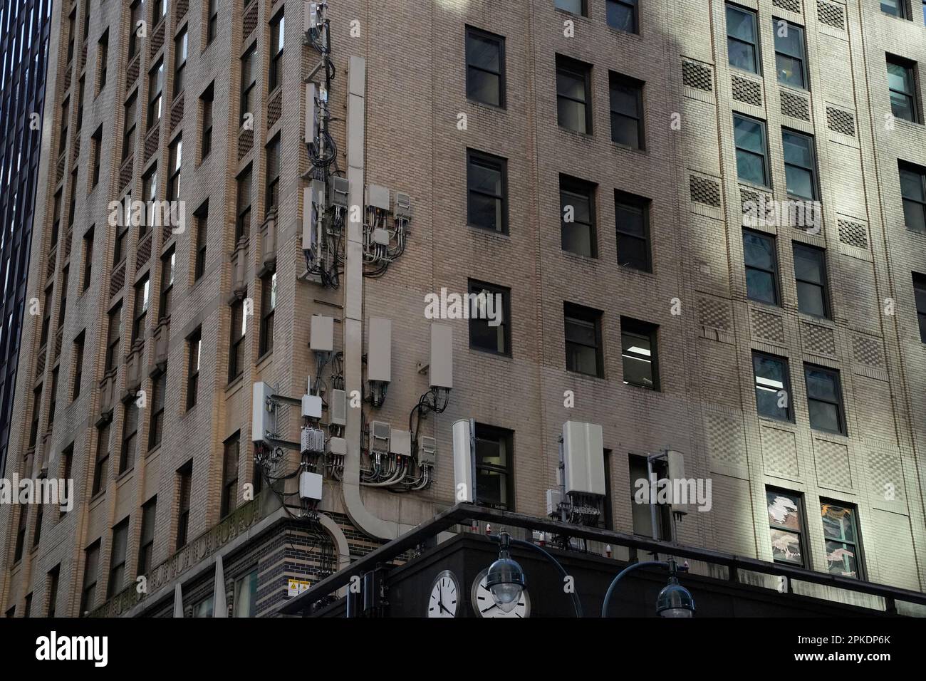 communication antenna on new york city manhattan skyscrapers view from ...