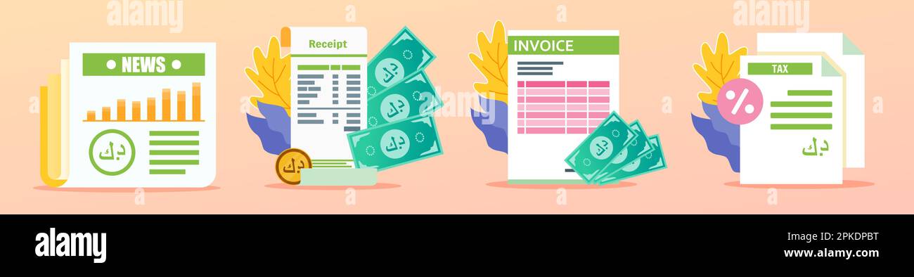 Kuwaiti Dinar Receipt and Documents Illustration Stock Vector Image ...