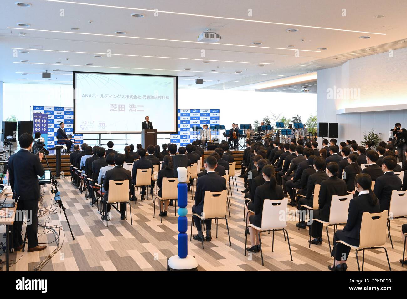 New employees attend the ANA Group entrance ceremony held at the ANA ...