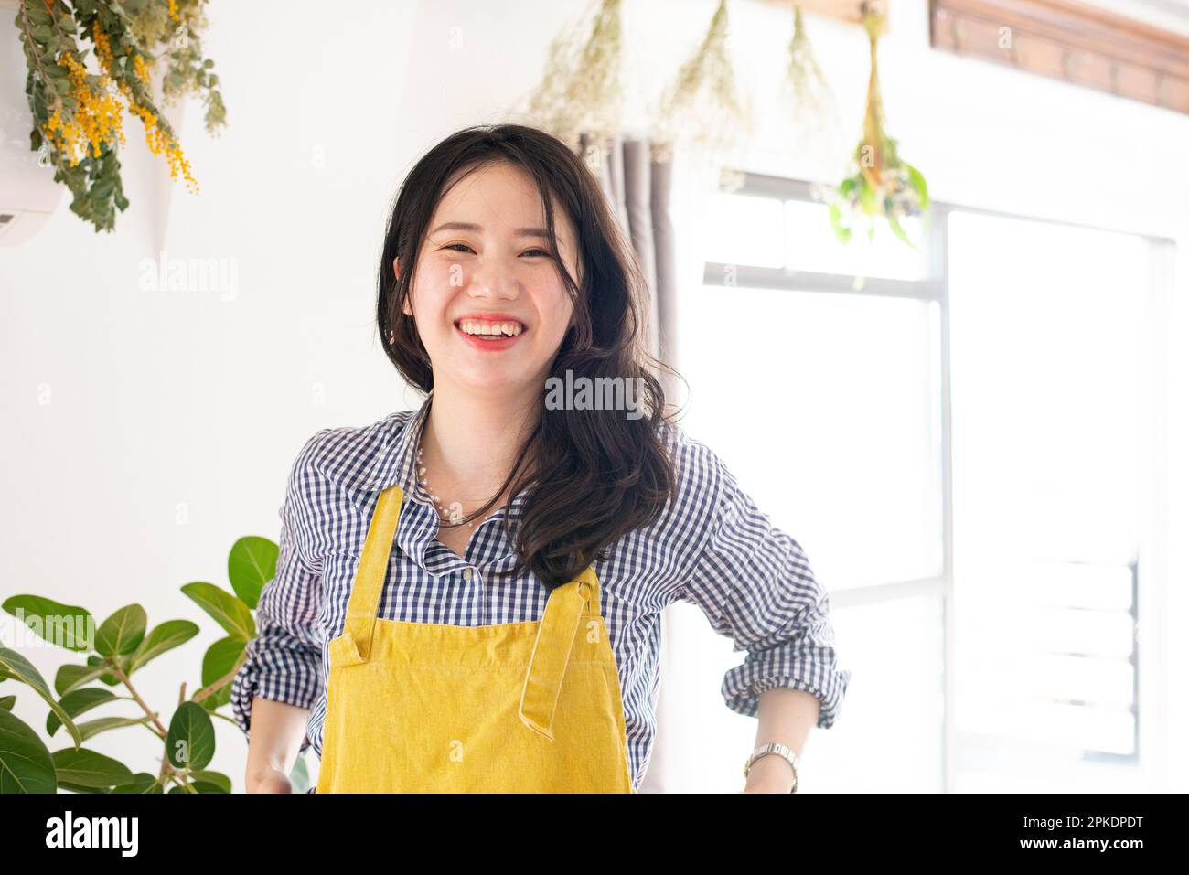 Smiling woman wearing apron hi-res stock photography and images - Alamy