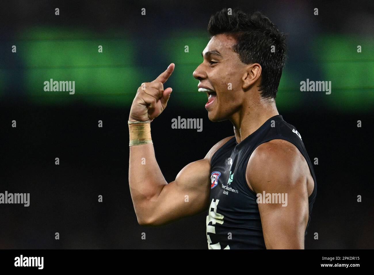 Jesse Motlop of Carlton celebrates scoring a goal during the AFL Round ...