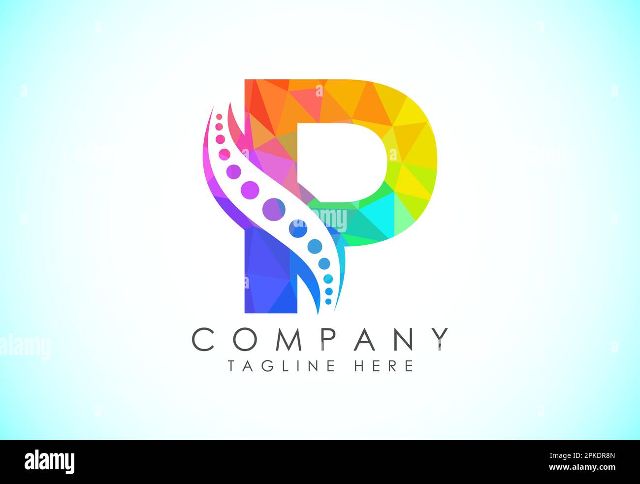 Polygonal alphabet with chiropractic spine logo. Low poly style spinal ...