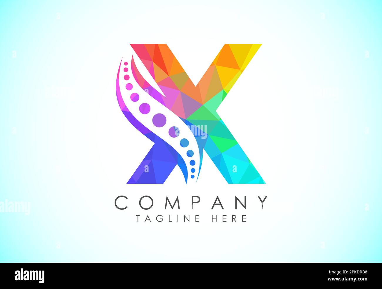 Polygonal alphabet with chiropractic spine logo. Low poly style spinal ...
