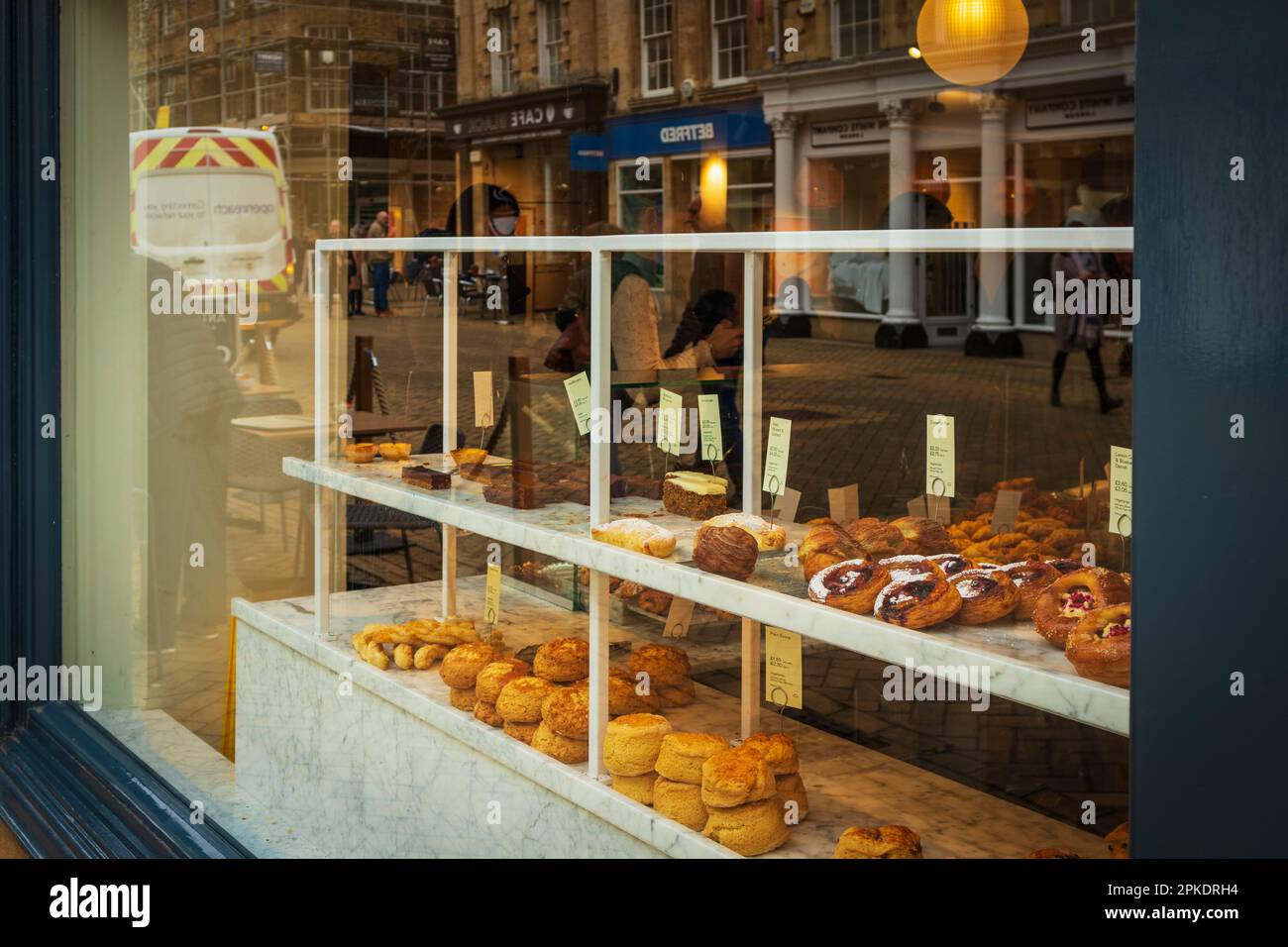 Bakery Shop Window with Pastries and Pies and Reflections Stock Photo ...