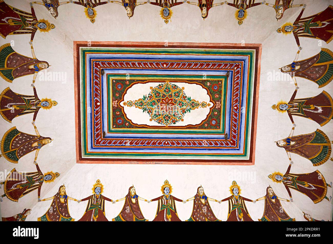 Colourful paintings of Lord Krishna with Radha on the ceiling of Dr ...