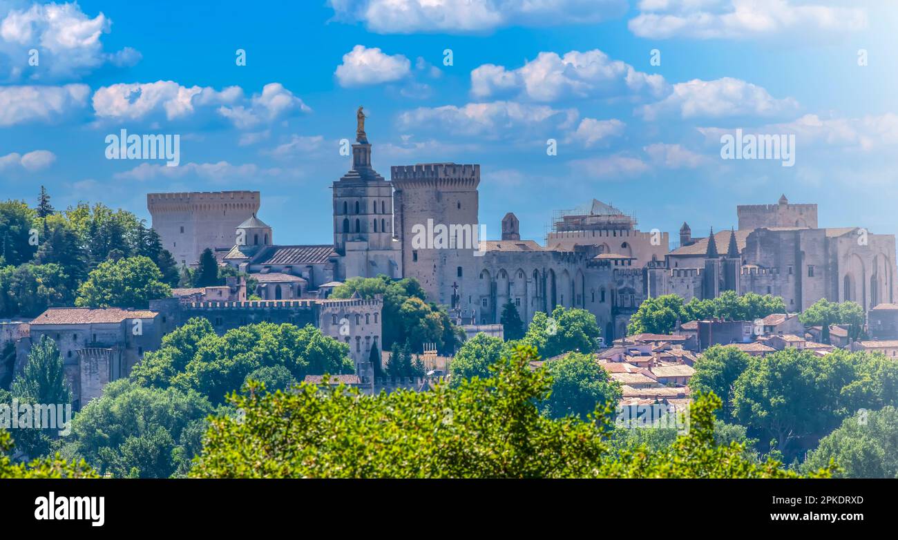 View of Papal Palace of Avignon town. France Stock Photo - Alamy