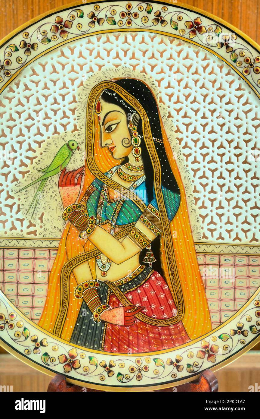 Painting on a marble plate displayed at Dr. Ramnath Podar Haveli Museum ...