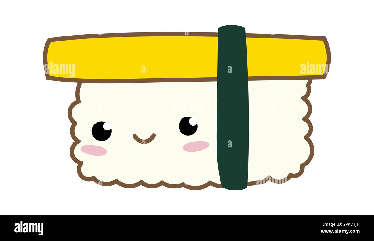 Kawaii tamago sushi. Japanese traditional food cartoon style. Vector ...