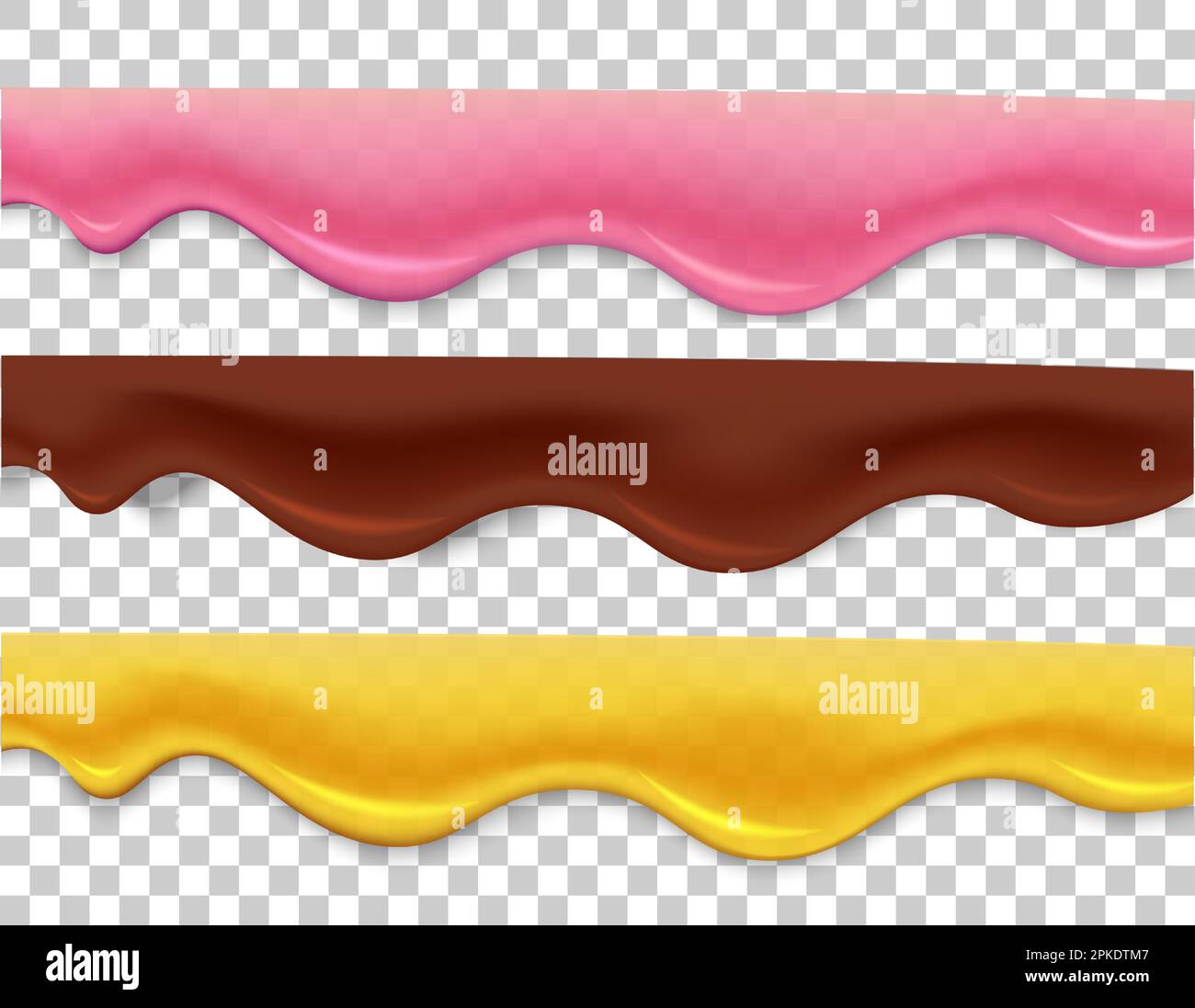 Dripping melted chocolate caramel borders. Glossy liquid jam. Vector ...