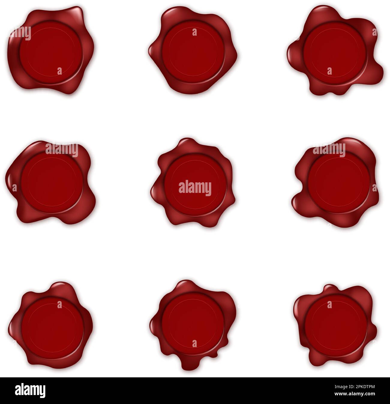 Old seal wax stamps. Stamps for certificate and document. Vector red sealing wax collection ...
