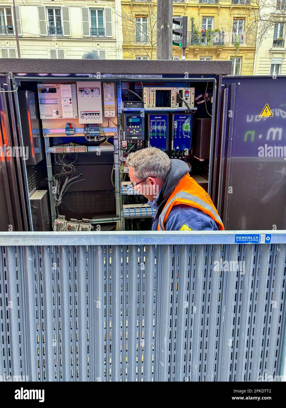Paris, France, Close up, Man Working, Electrical Connections ...