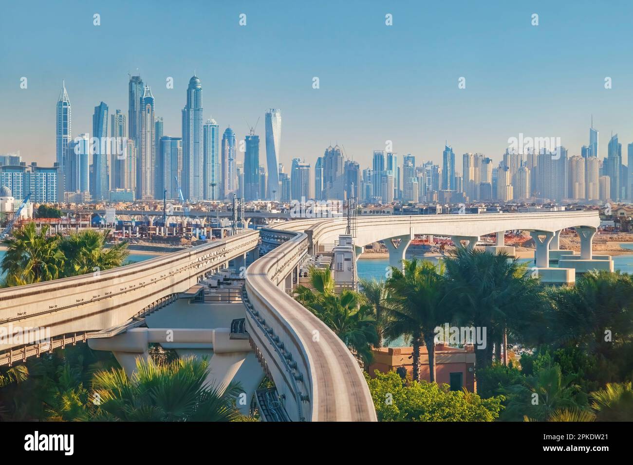 Dubai and Palm Jumeirah Monorail. United arab emirates Stock Photo - Alamy