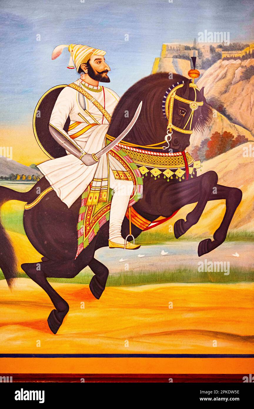 Painting portrait of Chhatrapati Shivaji Maharaj, displayed at Shivgarh ...