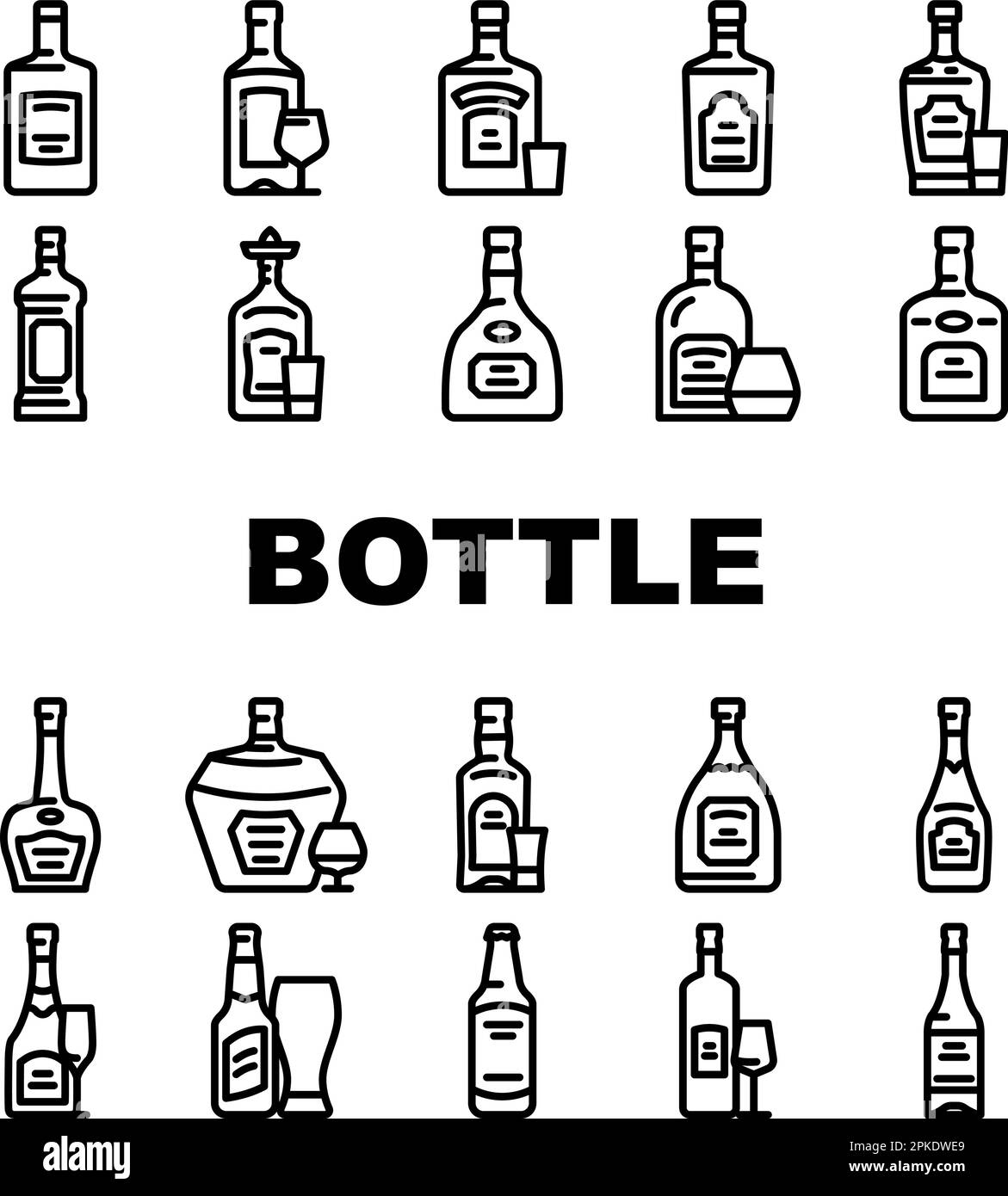 glass bottle alcohol container icons set vector Stock Vector Image ...