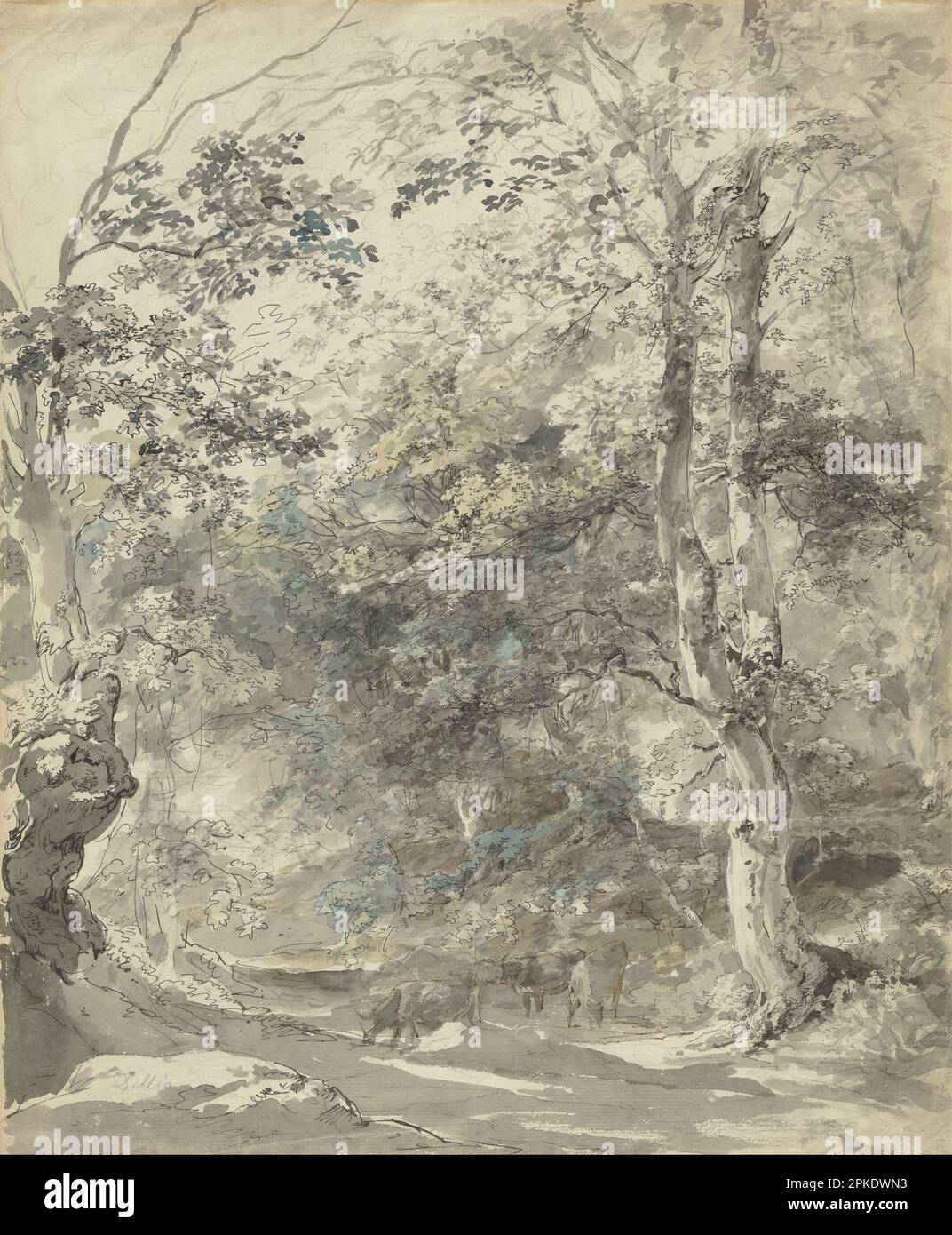 Wooded Landscape with Cows circa 1793 by Johann Georg von Dillis Stock ...