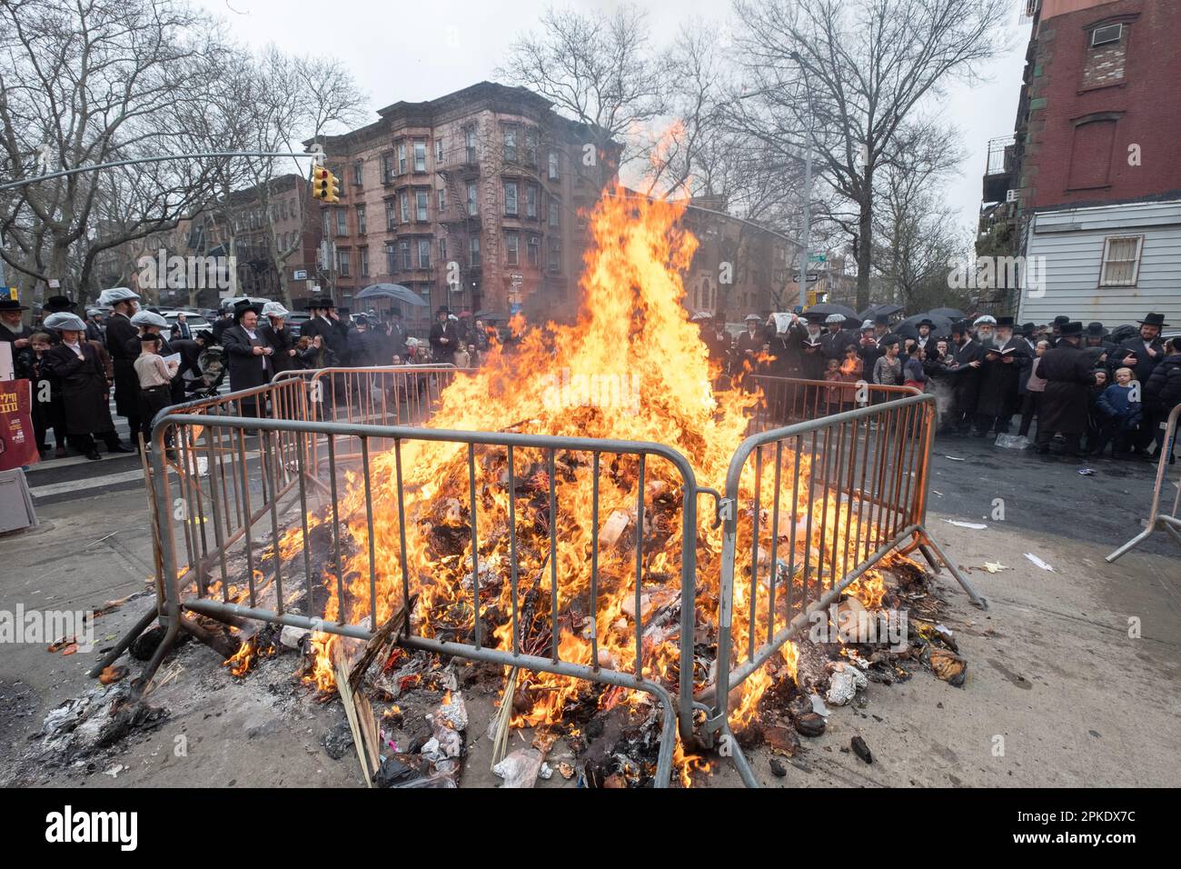 Hours before Passover begins, Hasidic men & boys burn their remaining ...