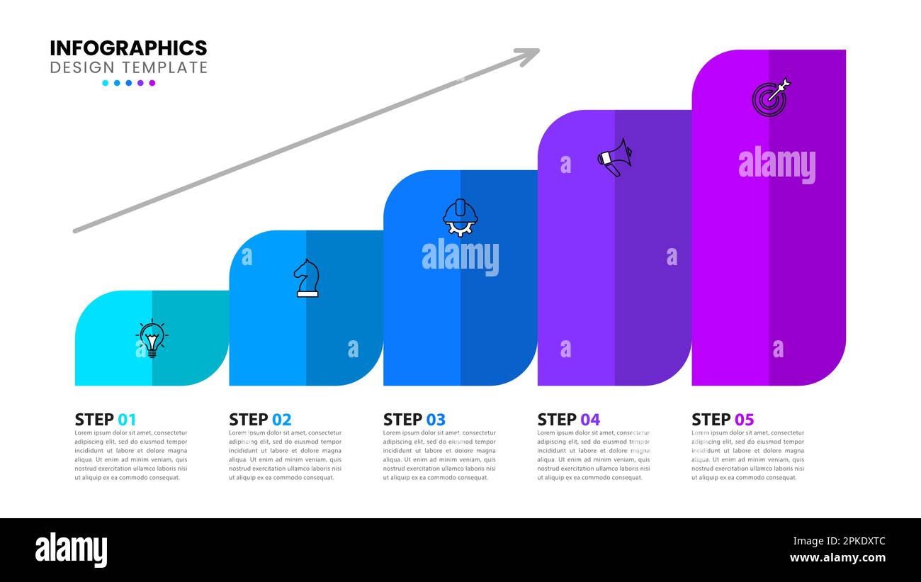 Infographic template with icons and 5 options or steps. Growing columns ...