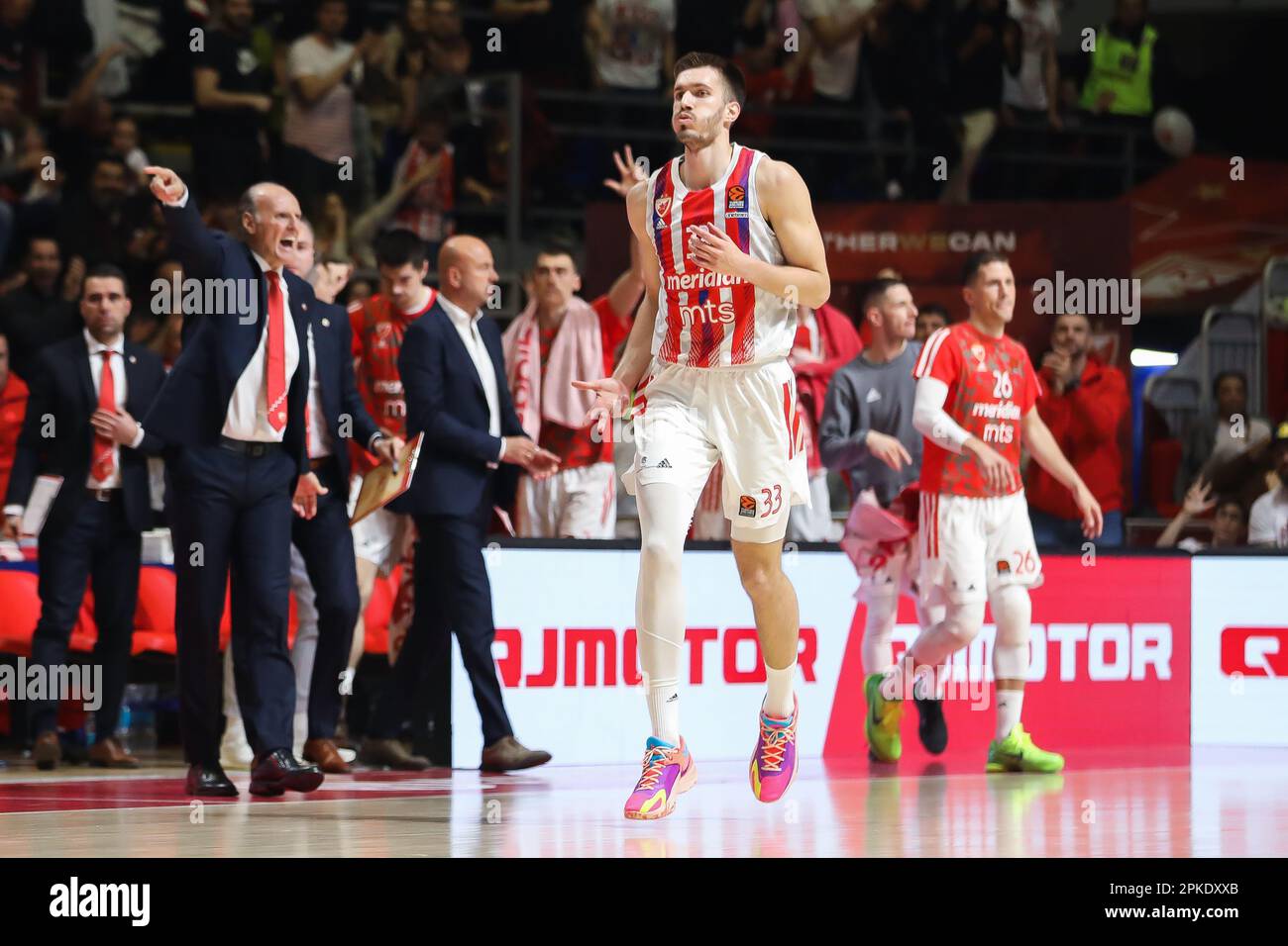 Belgrade, Serbia, 6 April 2023. Filip Petrusev of Crvena Zvezda mts ...
